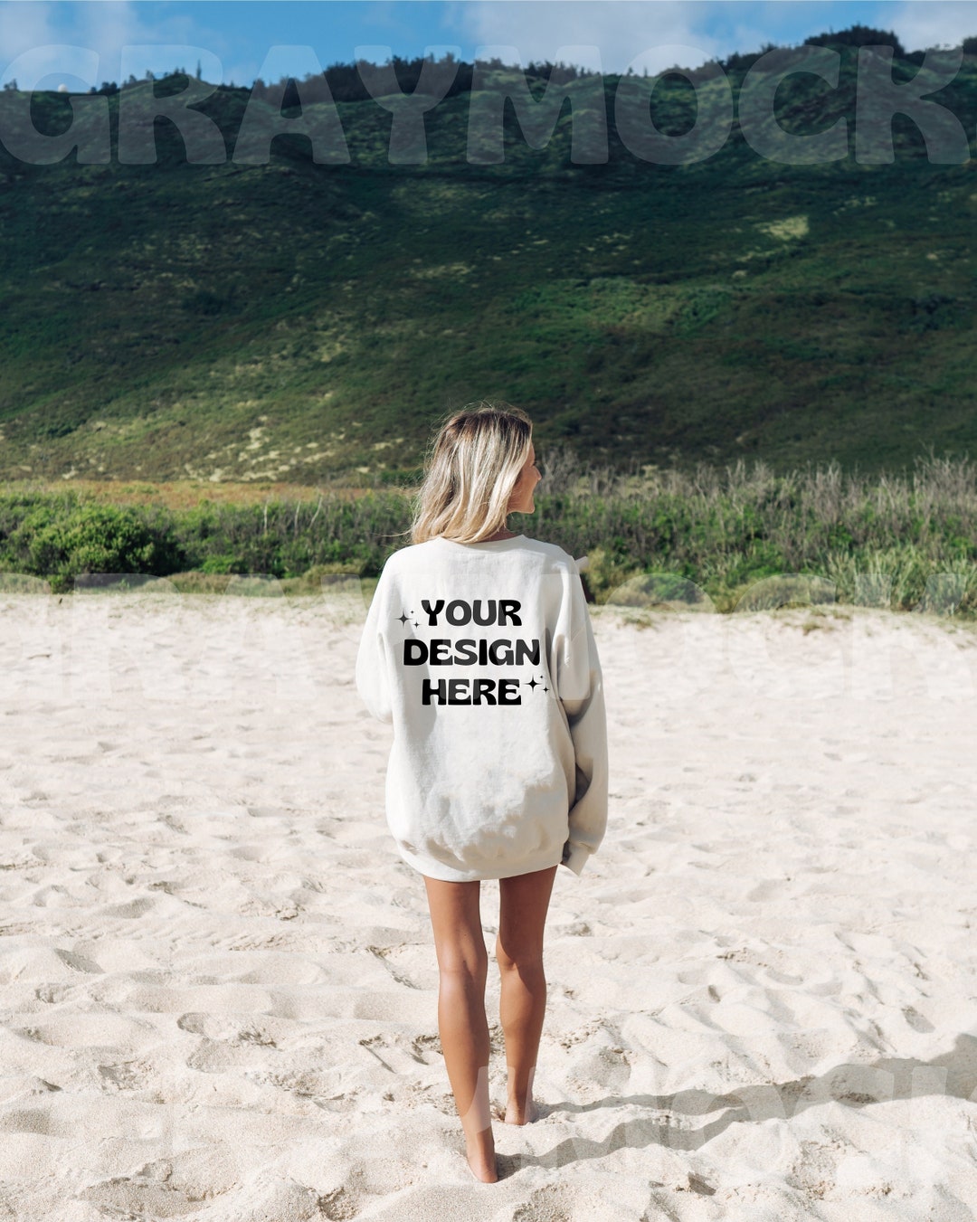 Gildan 18000 Sand Crewneck Mockup Oversized Sand Sweatshirt Mockup ...