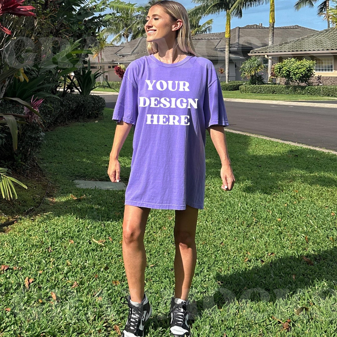 Comfort Colors C1717 Violet Mockup, Oversized Tshirt Mockup Model ...