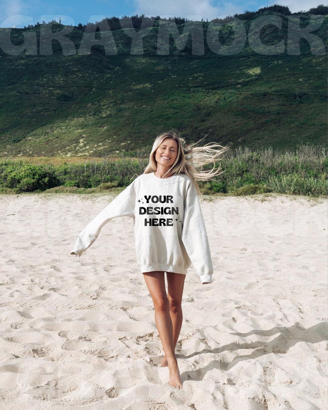 Gildan 18000 Sand Crewneck Mockup Oversized Sand Sweatshirt Mockup ...