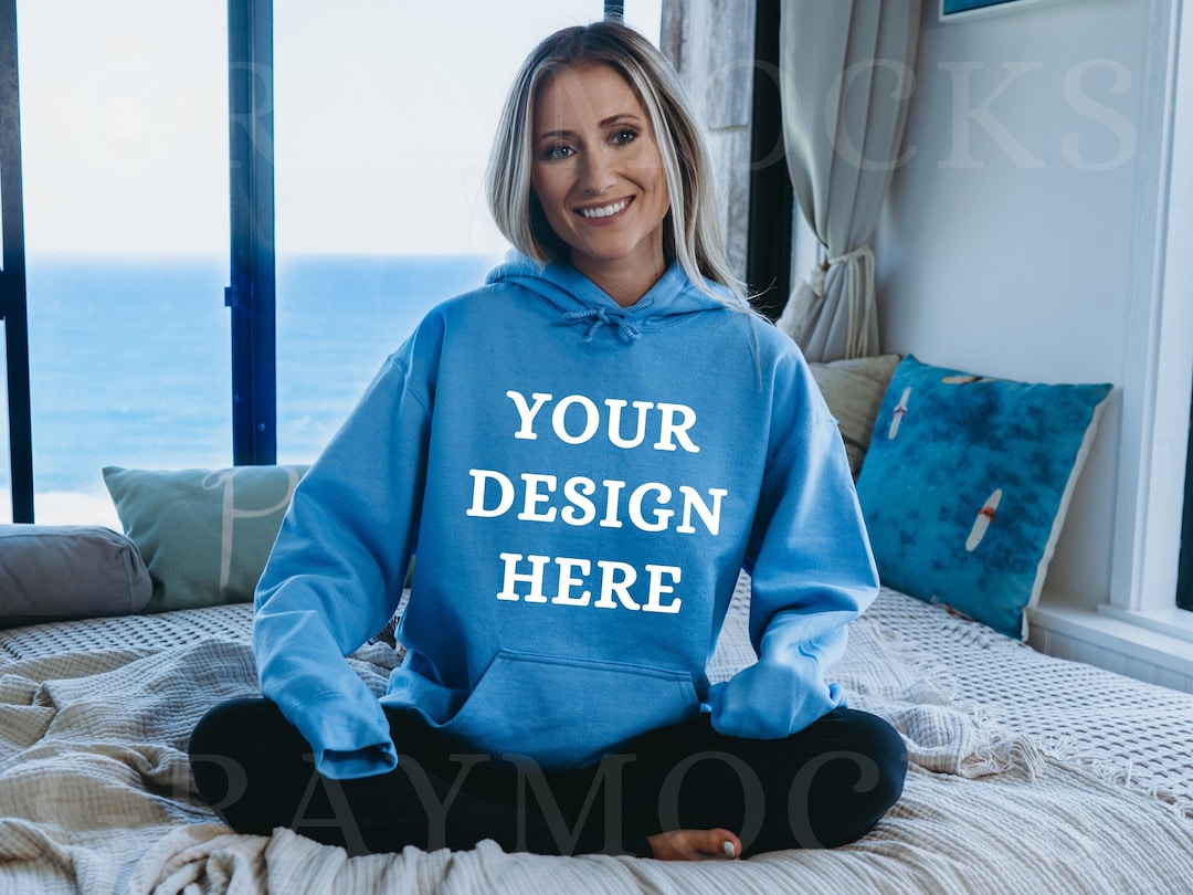 Gildan 18500 Carolina Blue Front Gildan Hoodie Mockup Hoodie Mock ...