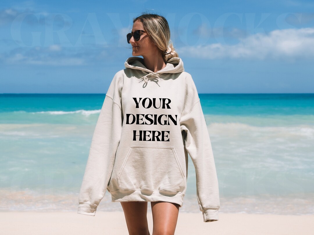 Gildan 18500 Sand Hoodie Mockup Oversized Sand Sweatshirt Mockup Model ...