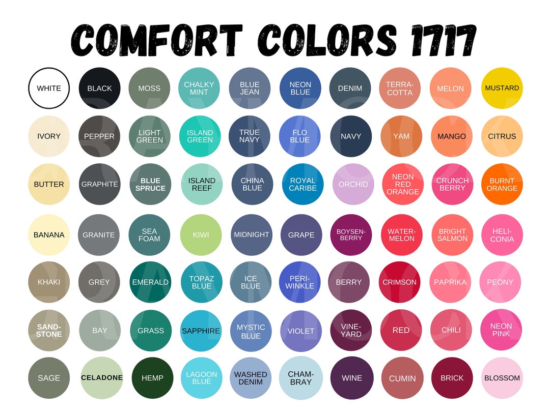 Comfort Colors C1717 Color Chart, 1717 Comfort Colors Unisex Color ...