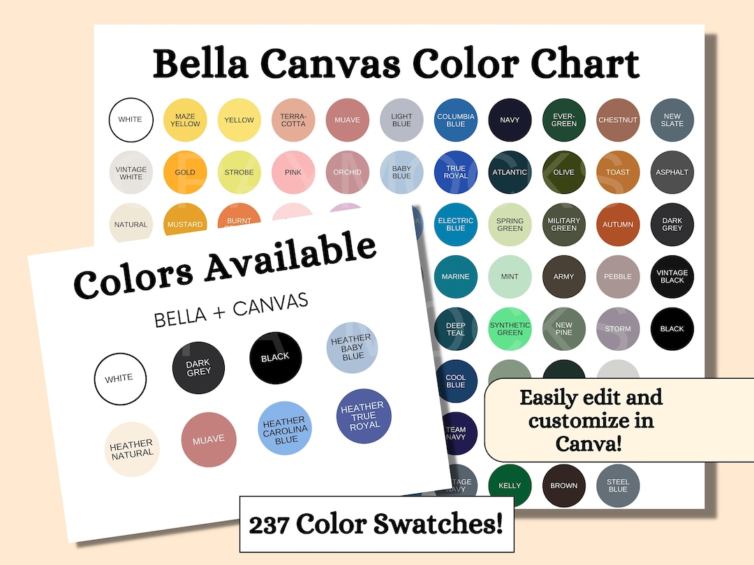 Editable Bella Canvas Color Chart, Bella Canvas 3001 Color Chart, Color ...