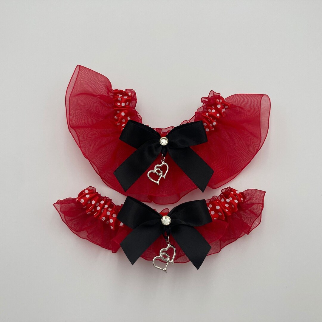 SHIPS FAST Black Red & White Polka Dot Wedding or Prom Garter W/ Double ...