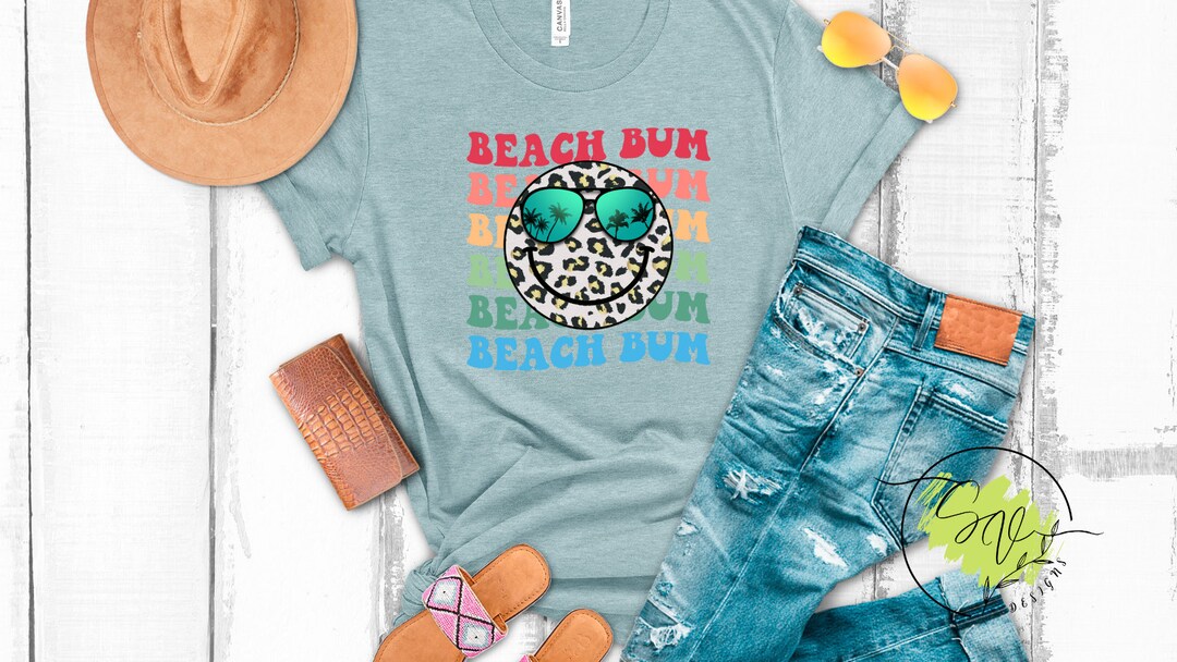Beach Bum Smiley Face Wavy Words Summer Beach Vacation - Etsy