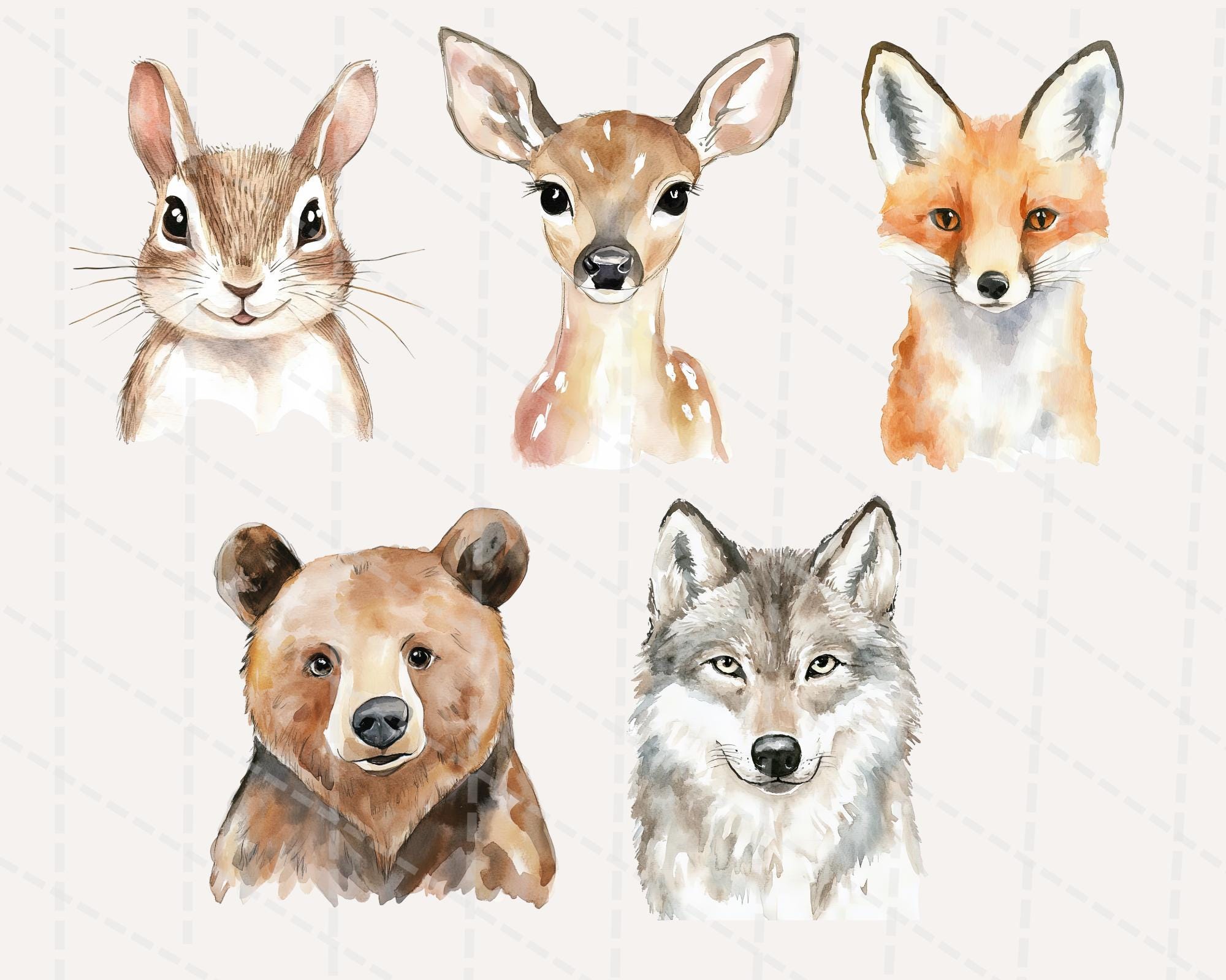 Watercolor Woodland Animals Clipart: Nursery Art (digital Download, 10 ...