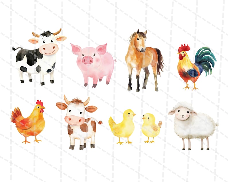 Cute Farm Clipart,watercolor Farm Adventure Illustration,farm Animal ...