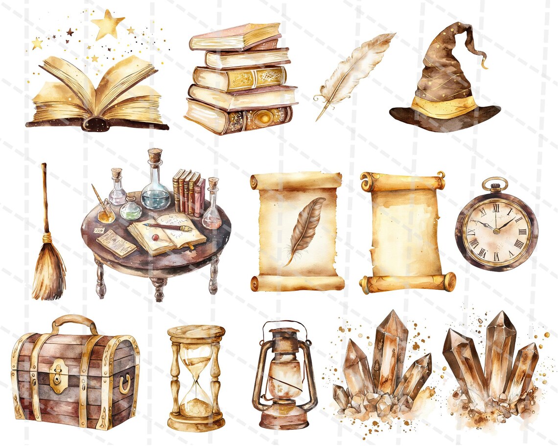 Watercolor Wizard Clipart Bundle: Magic School PNG Images (digital ...