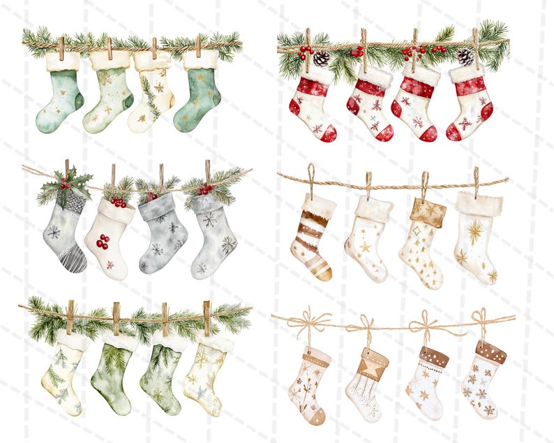Christmas Stockings Clipart: Holiday Garland PNG (digital Download ...