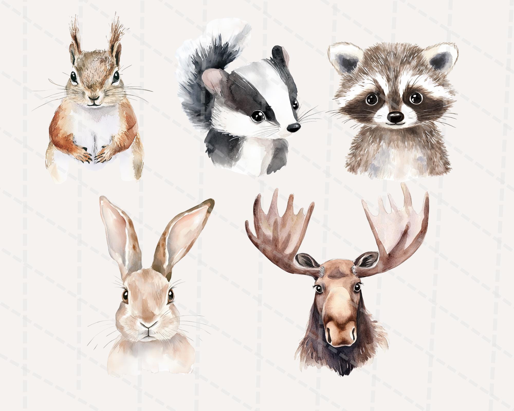 Watercolor Woodland Animals Clipart: Nursery Art (digital Download, 10 ...