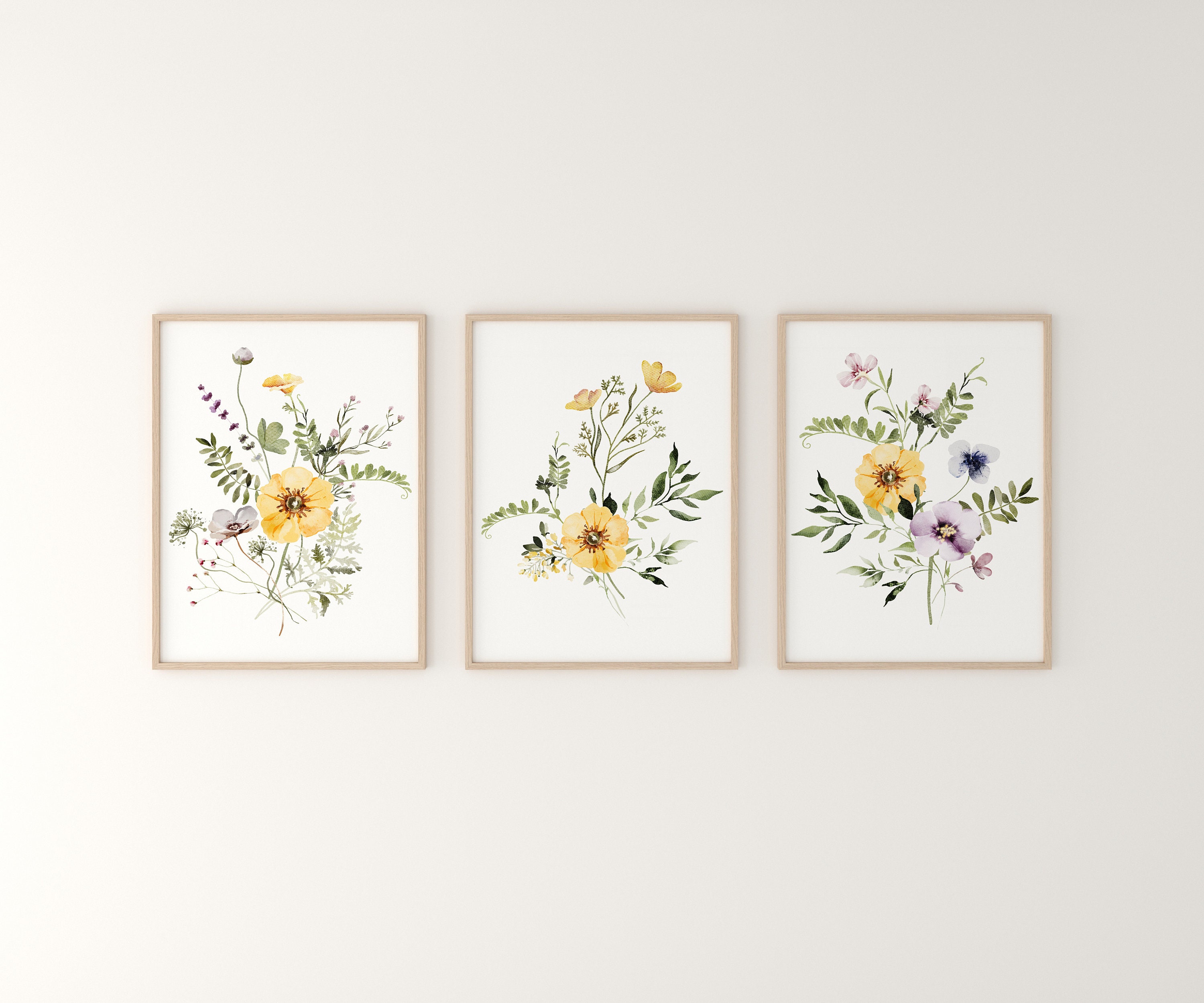 Watercolor Botanical Print Set of 3 Floral Printable Art - Etsy