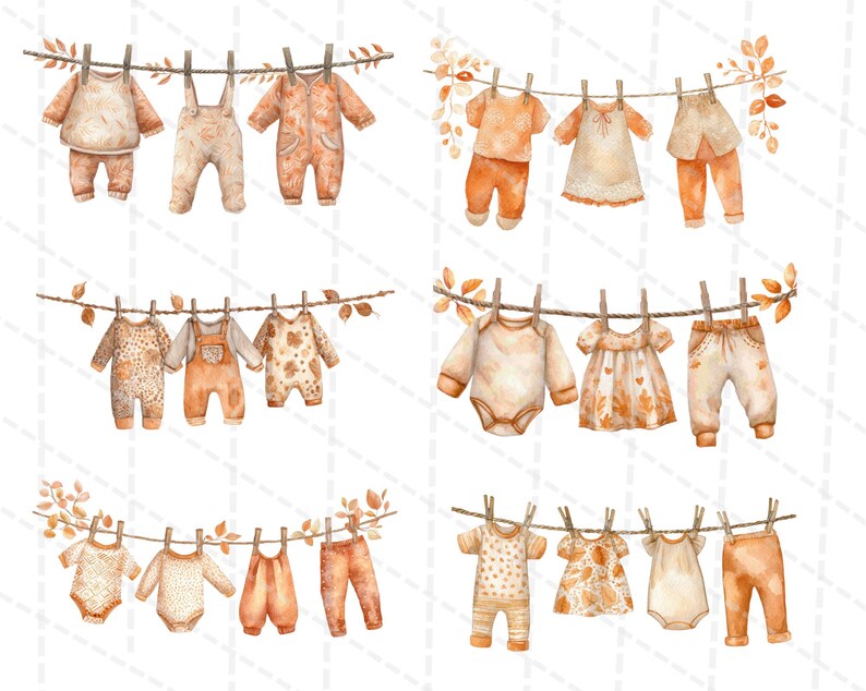 Fall Baby Clothesline Clipart Bundle: Autumn PNG Graphics (digital ...