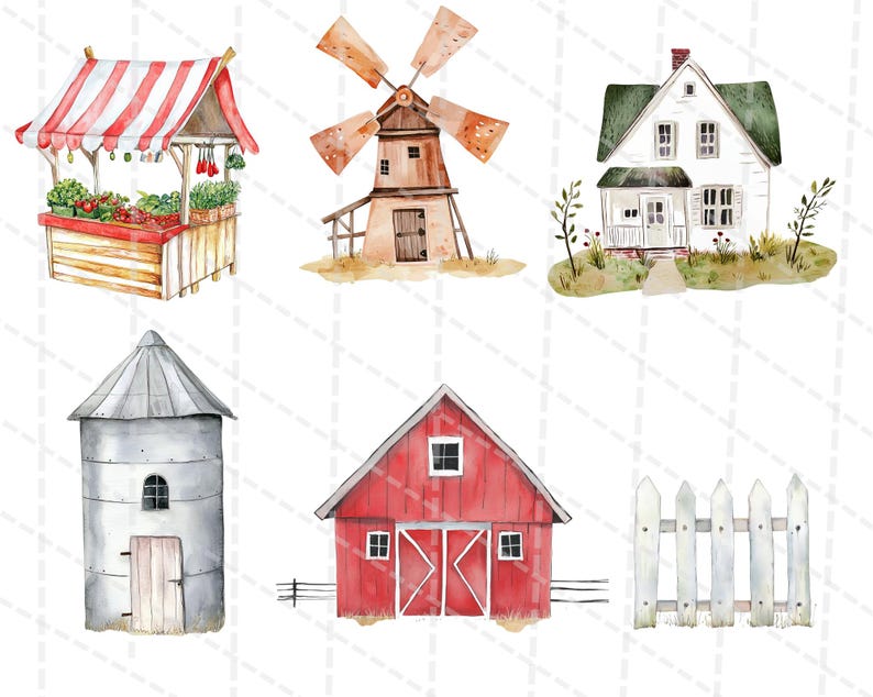 Cute Farm Clipart,watercolor Farm Adventure Illustration,farm Animal ...