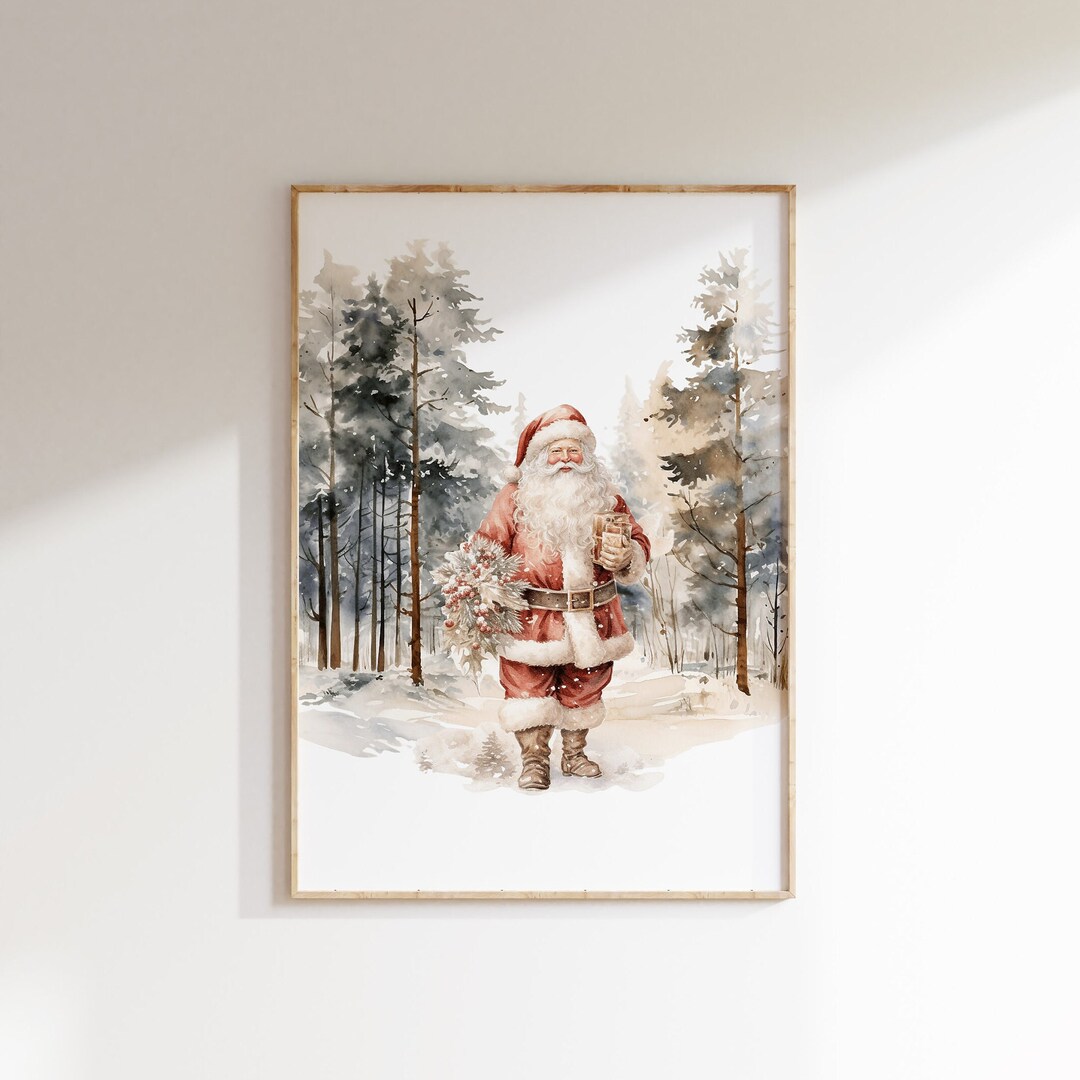 Vintage Santa Claus in the Forest Prints,christmas Wall Art,printable ...