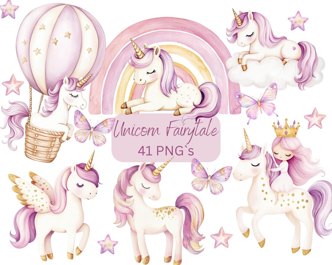 Girl Unicorn Clipart-unicorn and Pincess Fairytale-cute Watercolor ...