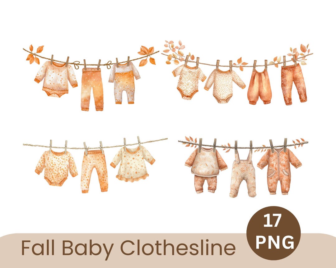 Fall Baby Clothesline Clipart Bundle: Autumn PNG Graphics (digital ...