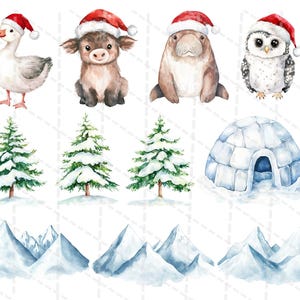 Winter Animals Clipart Bundle,watercolor Animals With Christmas Hat ...