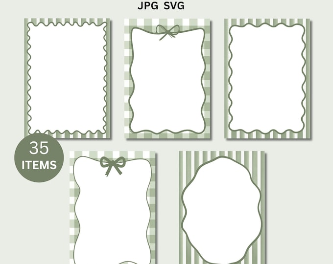 Green Wavy Frame SVG Bundle: Whimsical Gingham Clipart (digital ...
