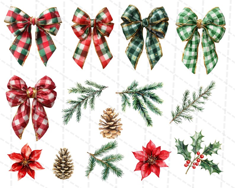Christmas Bow Clipart: Holiday Greenery Pngs (digital Download) - Etsy