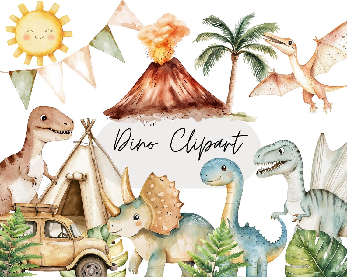 Watercolor Dinosaurs Clipart,cute Dino Illustration Png,dinosaure ...