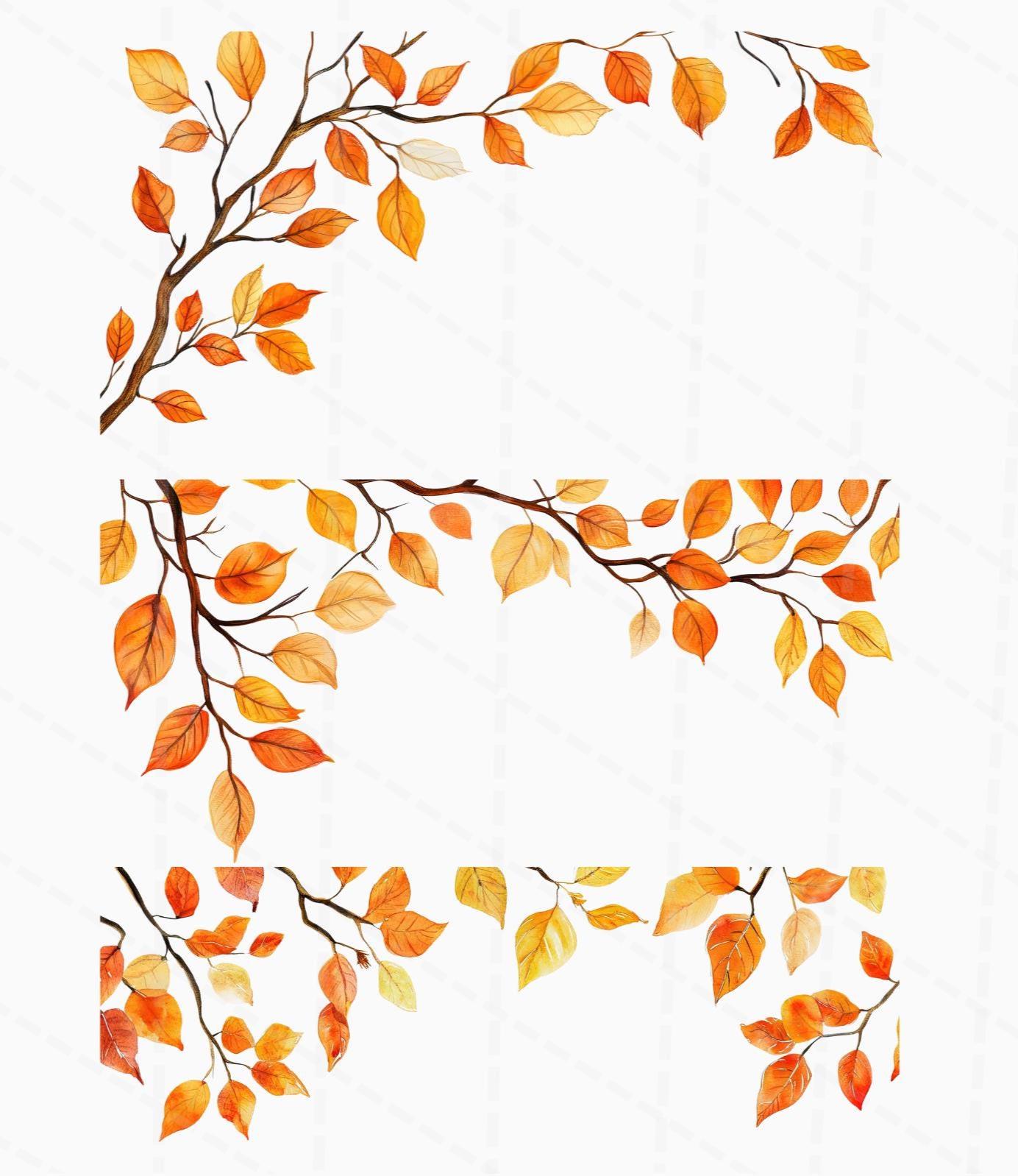 Watercolor Fall Leaves Clipart: PNG Frames & Borders (digital Download ...