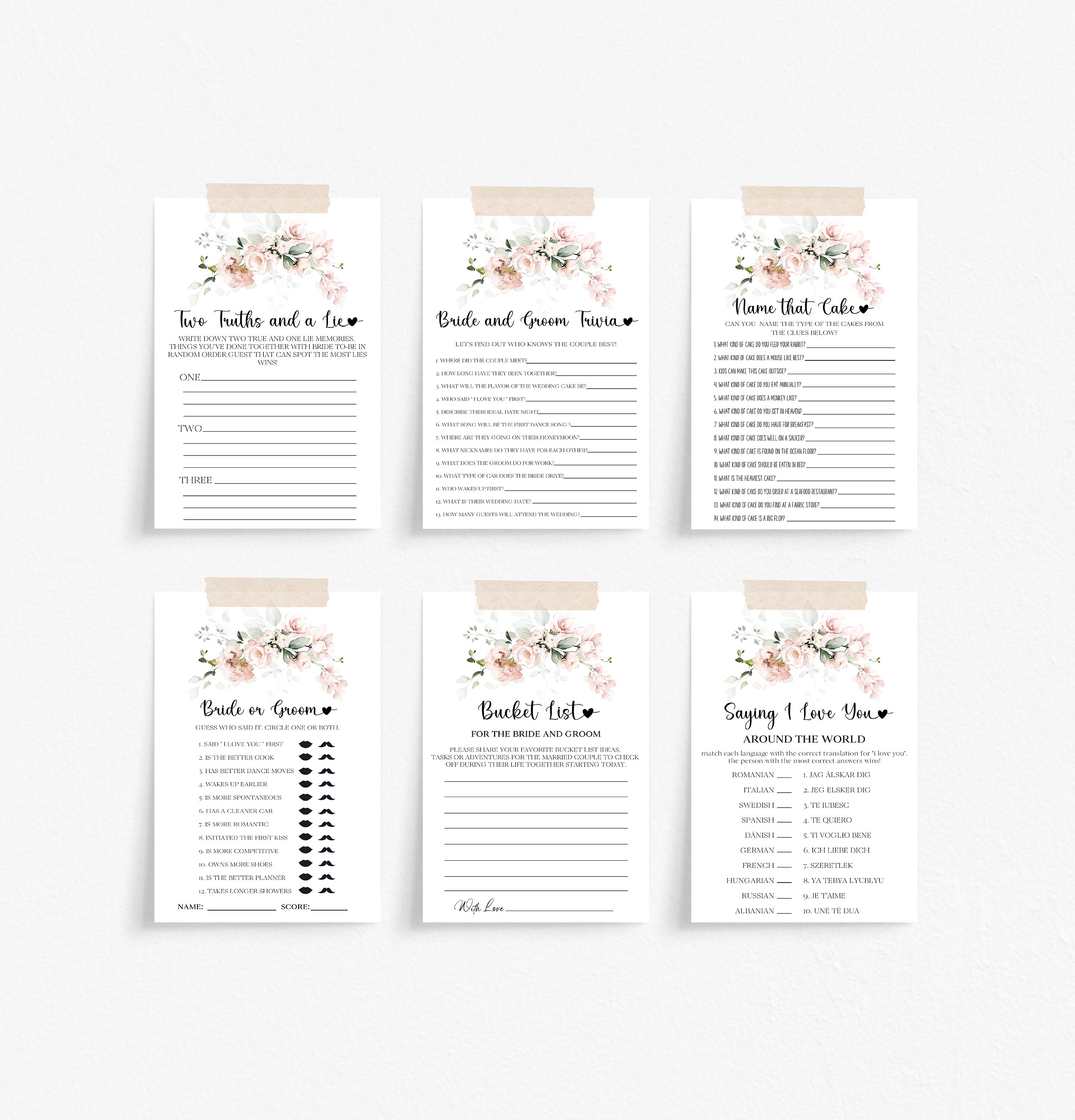 Floral Bridal Shower Games Printable Bridal Shower Games Pink Floral