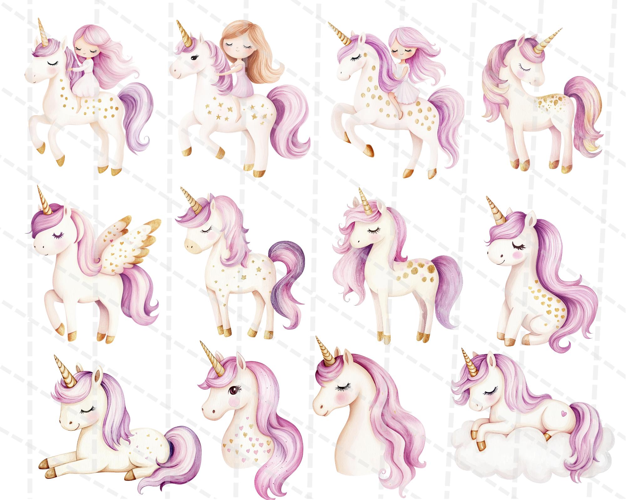 Girl Unicorn Clipart-unicorn and Pincess Fairytale-cute Watercolor ...