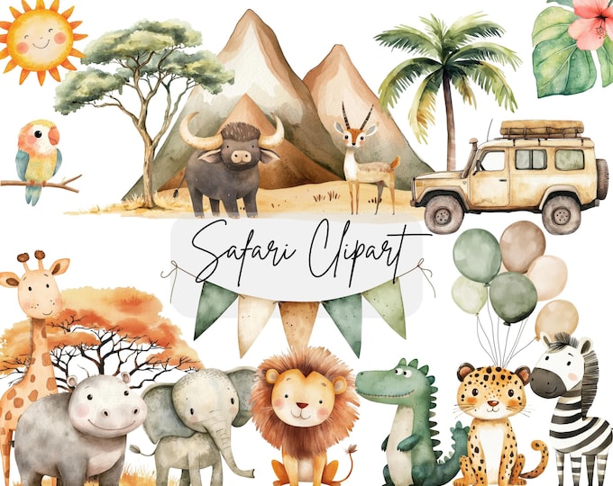 Safari Clipart Bundle, Jungle Animals, Camping Boys and Girls, Lion ...
