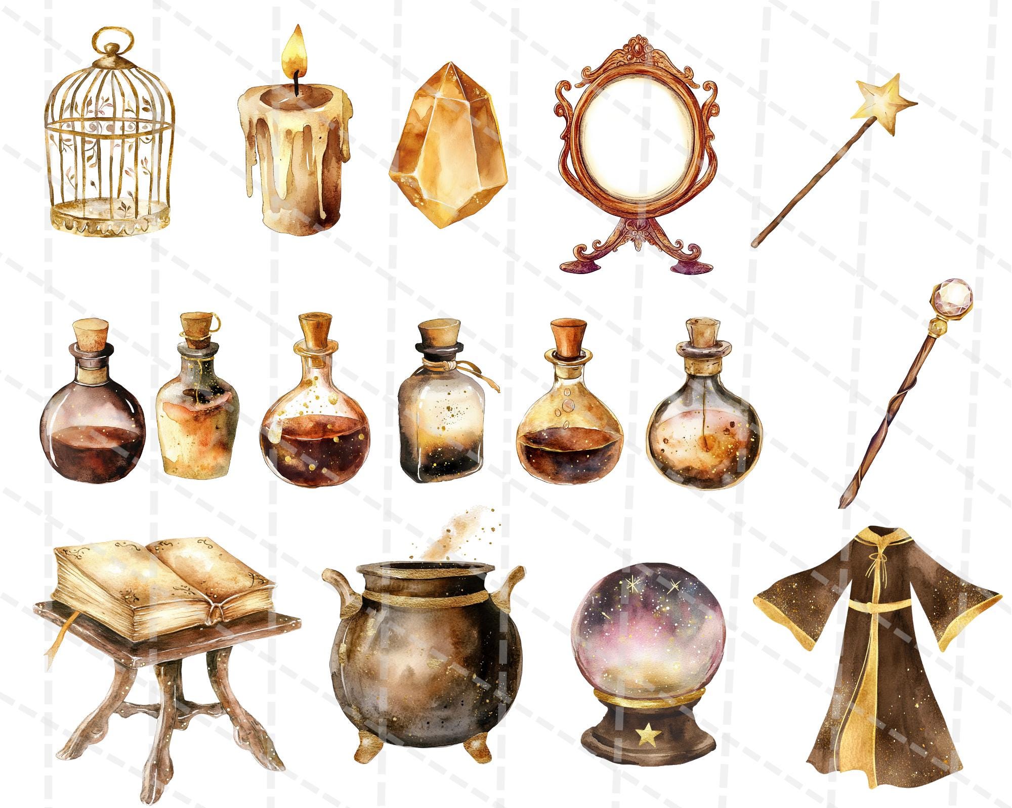 Watercolor Wizard Clipart Bundle: Magic School PNG Images (digital ...