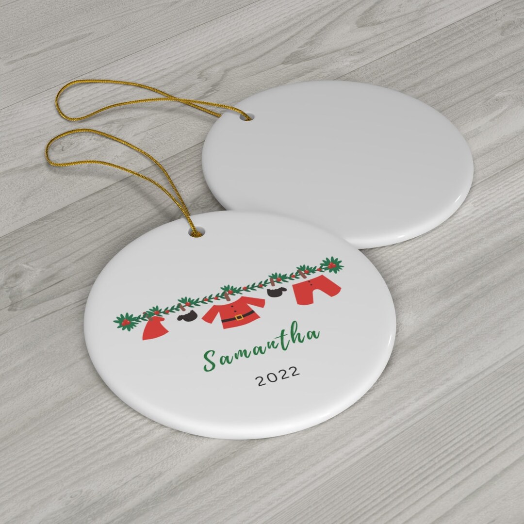 Santa Outfit Personalized Ceramic Circle Ornament | Custom Santa Circle ...