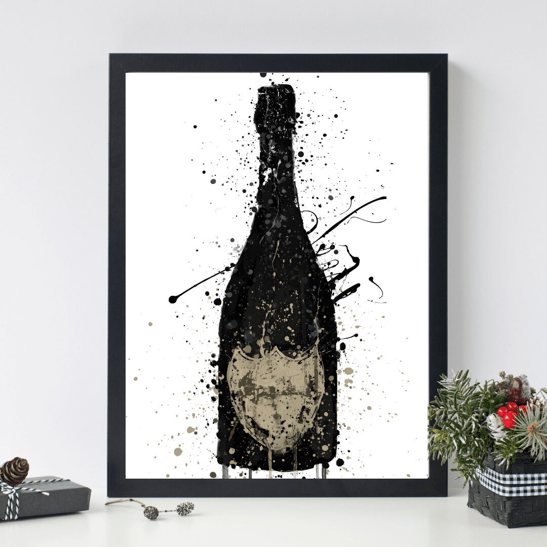 Dom Perignon Champagne Bottle Watercolour Splash Print Photo Alcohol ...