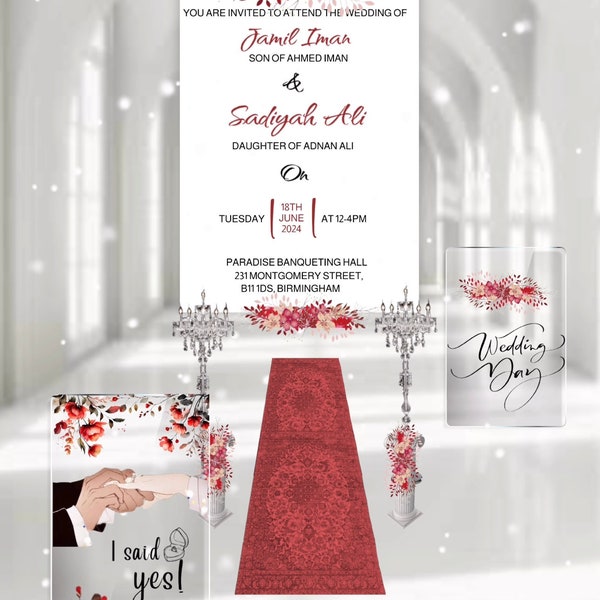 Red Floral Wedding Invitation - Etsy
