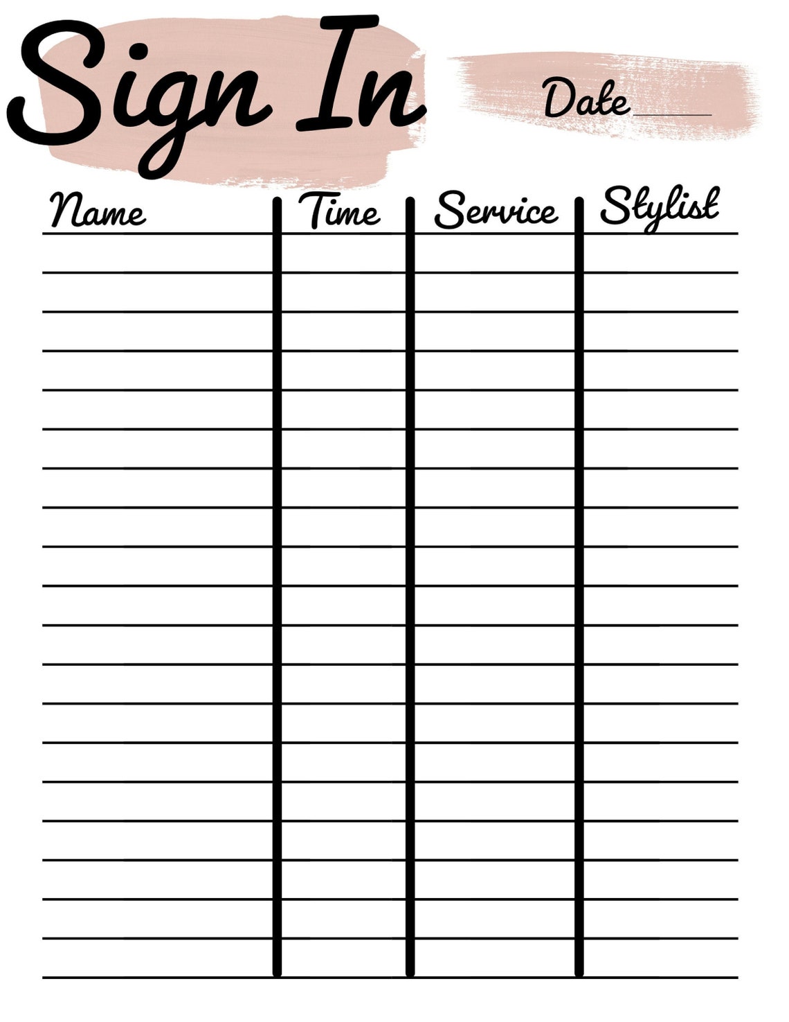 Salon Client Sign in Sheet Printable,instant Download, PDF, Minimal ...