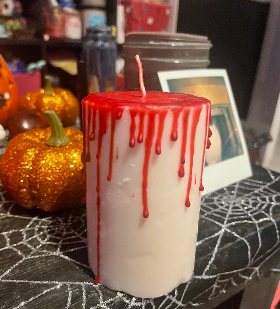 Red Dripping Pillar Candle - Etsy