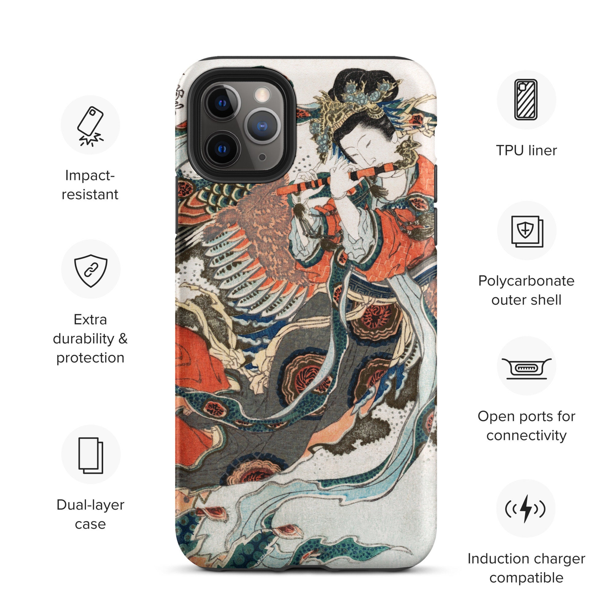 Hokusais japanese Woman Playing a Flute Tough iPhone Case iPhone 11, 12 ...