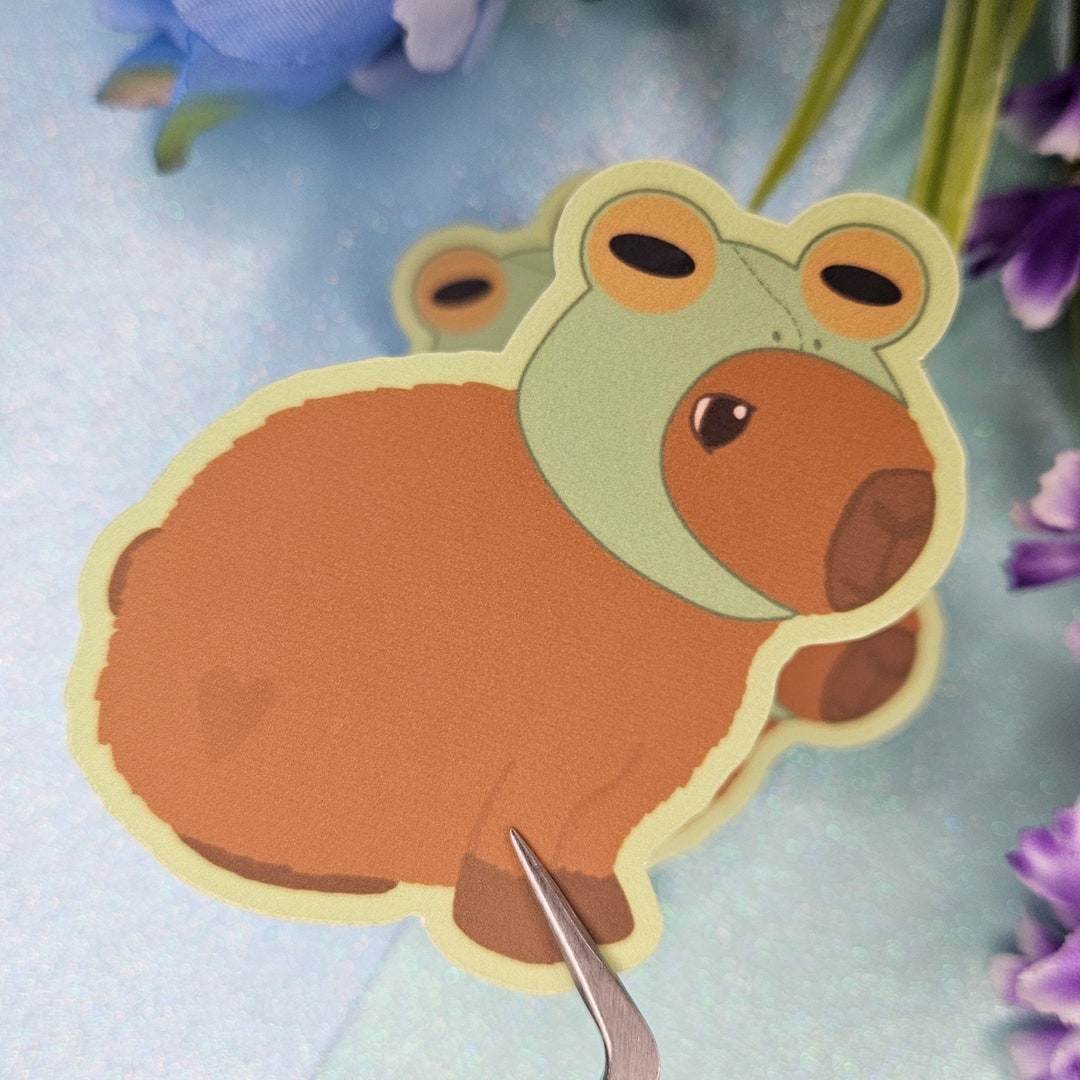 Frog Hat Barry Vinyl Sticker Capybara Sticker, Vinyl Sticker ...