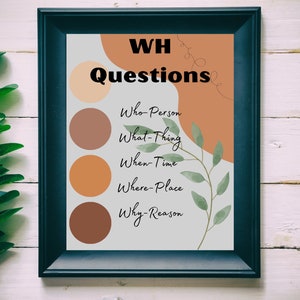 WH Questions Handout, Speech Therapy Classroom Decor Where, Who, When ...
