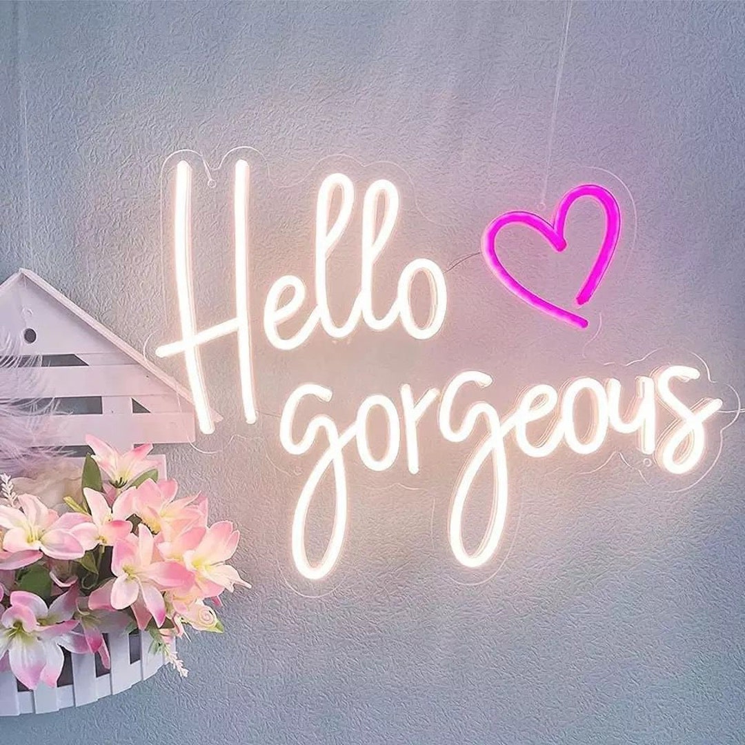 Hello Gorgeous Neon Sign, She Shed Sign, Preppy Room Decor, Pink Neon ...