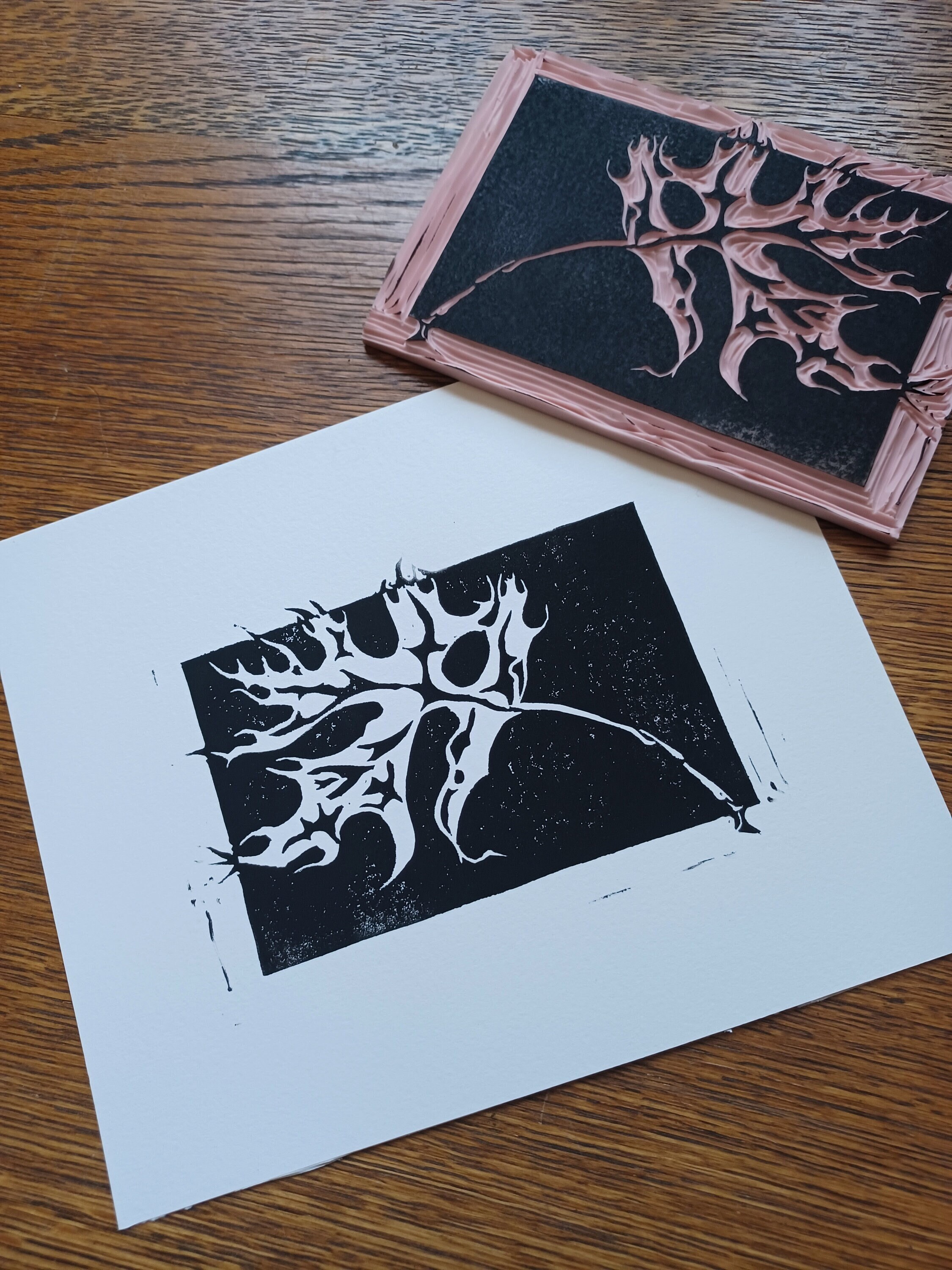 Maple-leaf Oak Linocut Botanical Print | Original Handmade Print From a ...