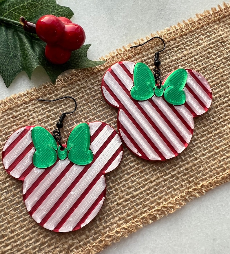 Disney Christmas Earrings, Minnie Mouse Candy Cane Stripes, Minnie ...