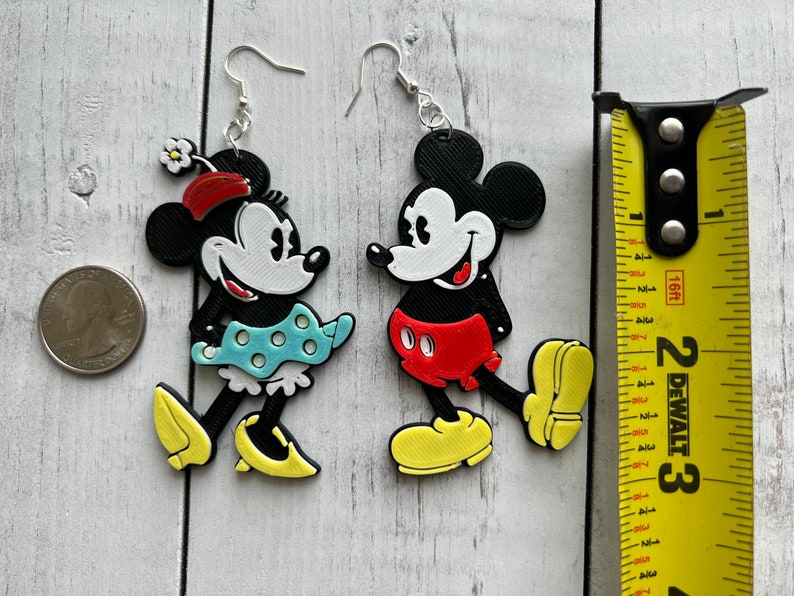 3D Printed Classic Mickey and Minnie Full Body Earrings | Mickey Mouse ...