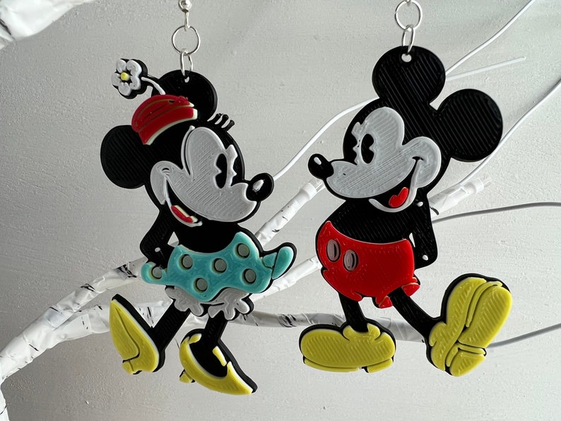 3D Printed Classic Mickey and Minnie Full Body Earrings | Mickey Mouse ...