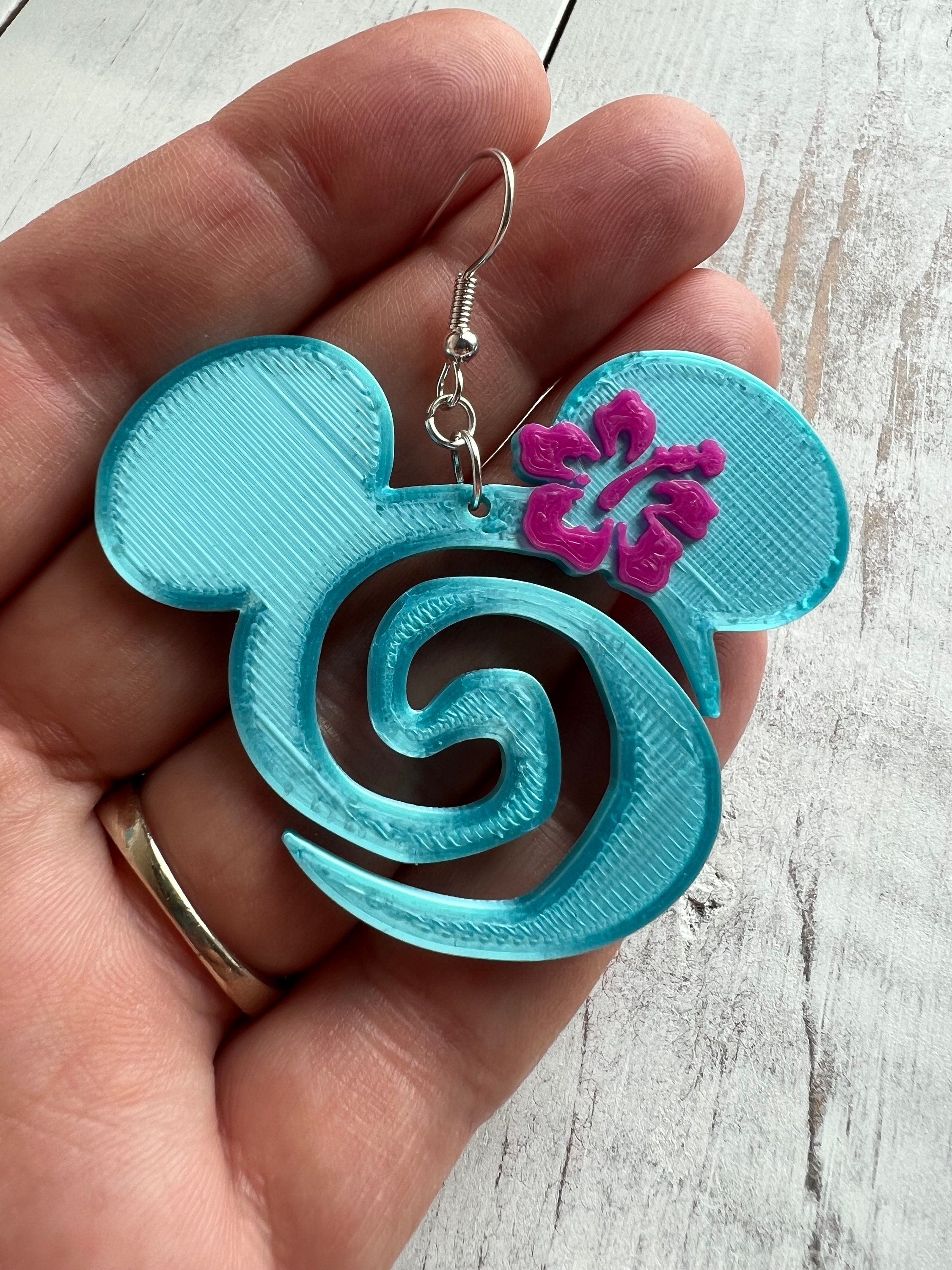 Moana Wave Inspired Earrings Hibiscus Mickey Minnie Earrings Heart of ...