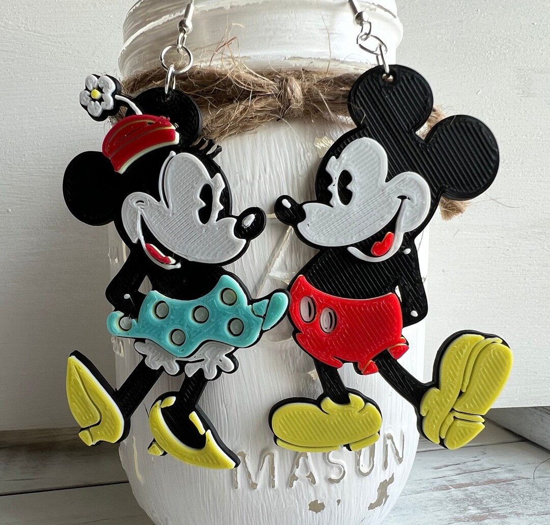 3D Printed Classic Mickey and Minnie Full Body Earrings | Mickey Mouse ...