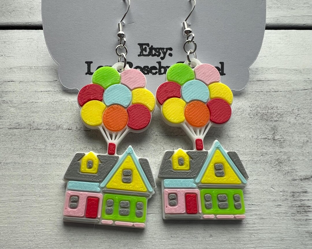 UP Balloon Floating House Earrings, Disney Pixar Inspired, 3D Printed ...