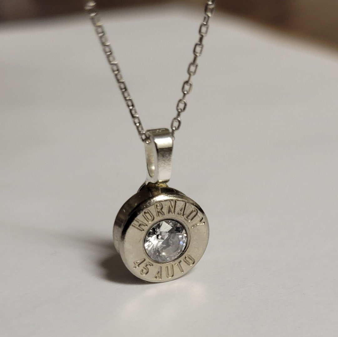 45 Caliber Gemstone Pendant, Once Fired Bullet Pendant for Necklace ...
