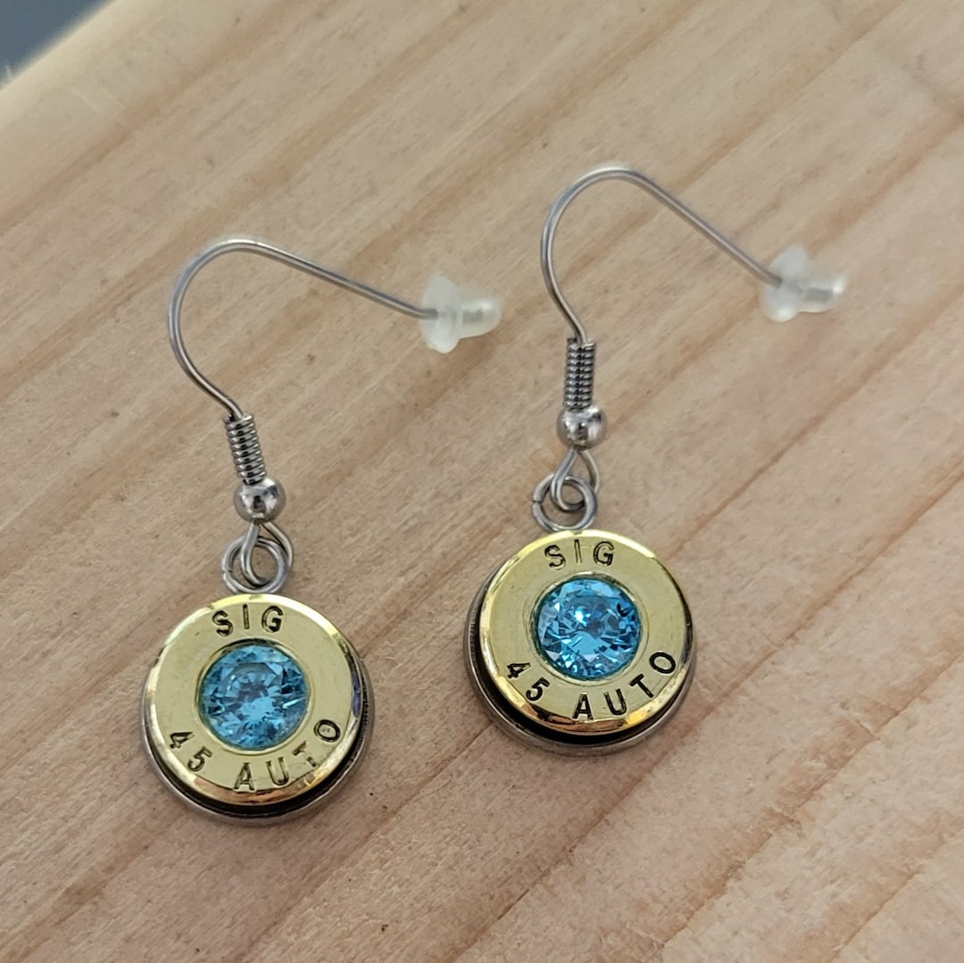 45 Caliber Bullet Shell Casing Earrings, Gemstone Dangle Earrings ...