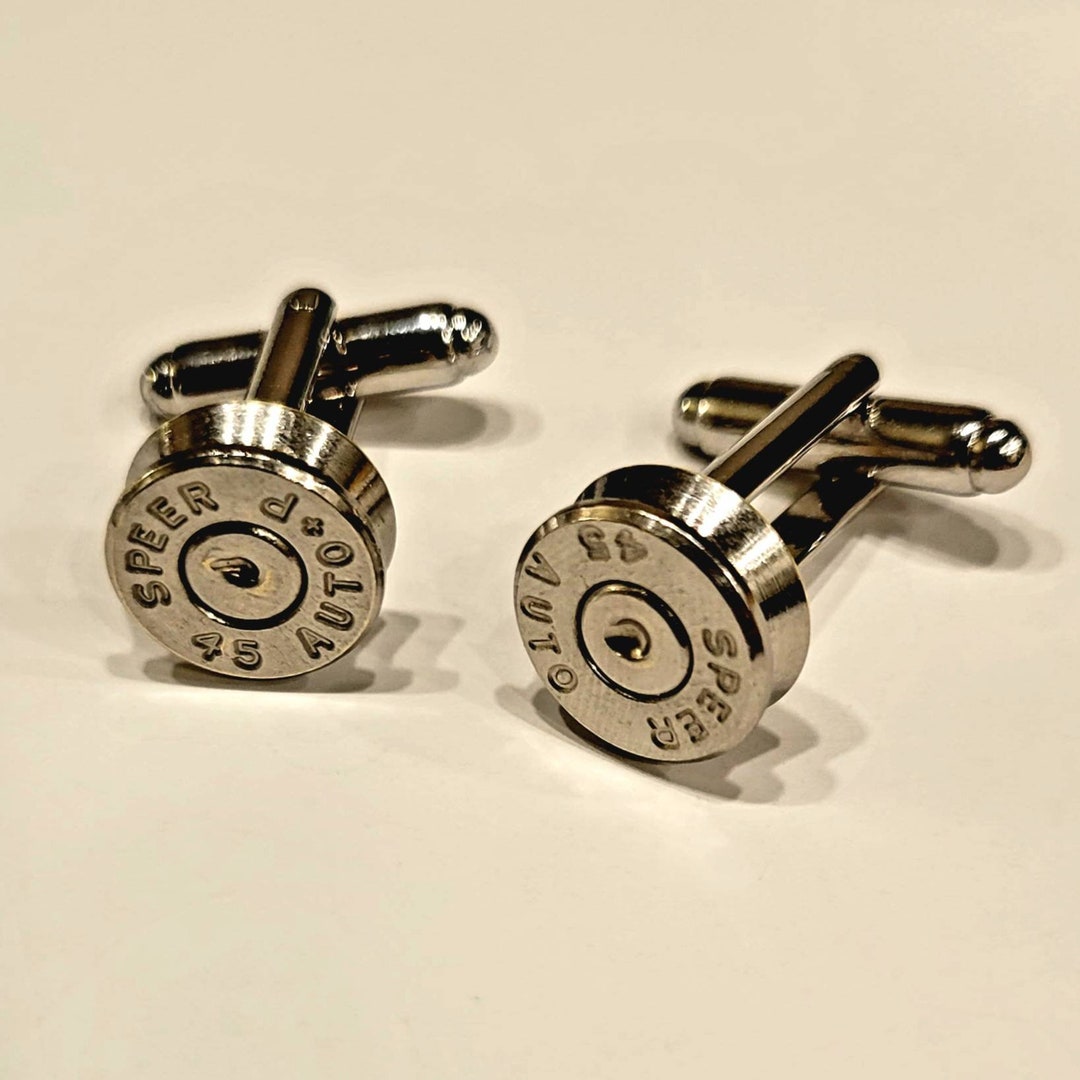 45 Caliber Nickel Bullet Casing Cuff Links, Formal Wedding Cufflinks for Men, Gun Shell Cuff ...