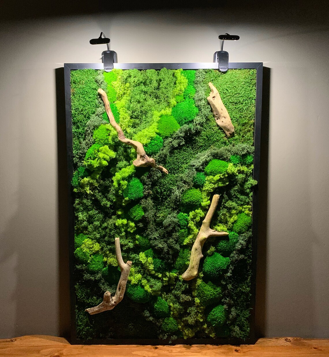 Preserved Moss Wall Art, LED Lighted Moss Wall Hanging, Driftwood and ...