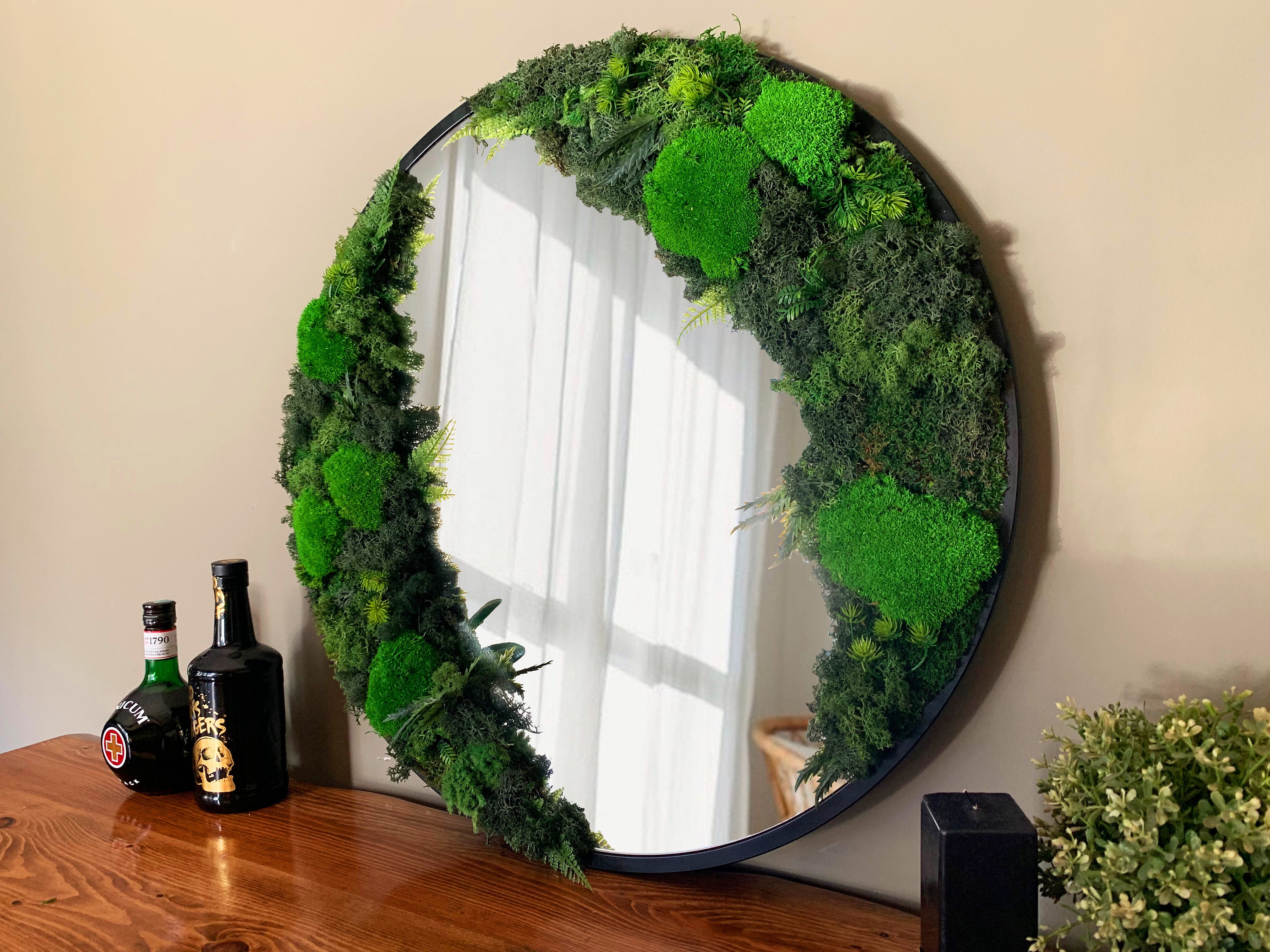 Preserved Moss Mirror: Round Living Moss Art, Eco-friendly Green Decor ...